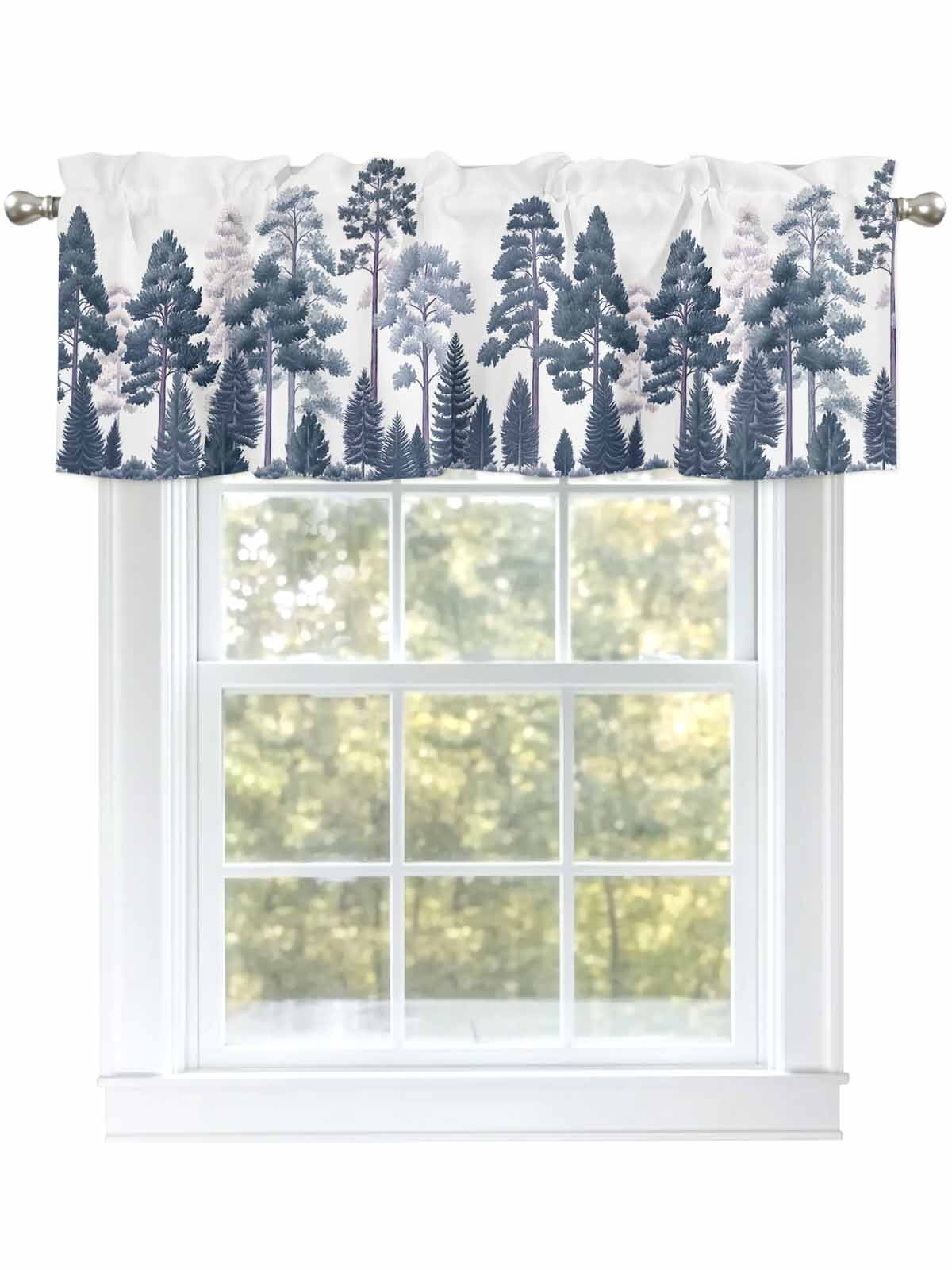 Blue Trees Curtain Valances for Window, Farmhouse Window Valance ...
