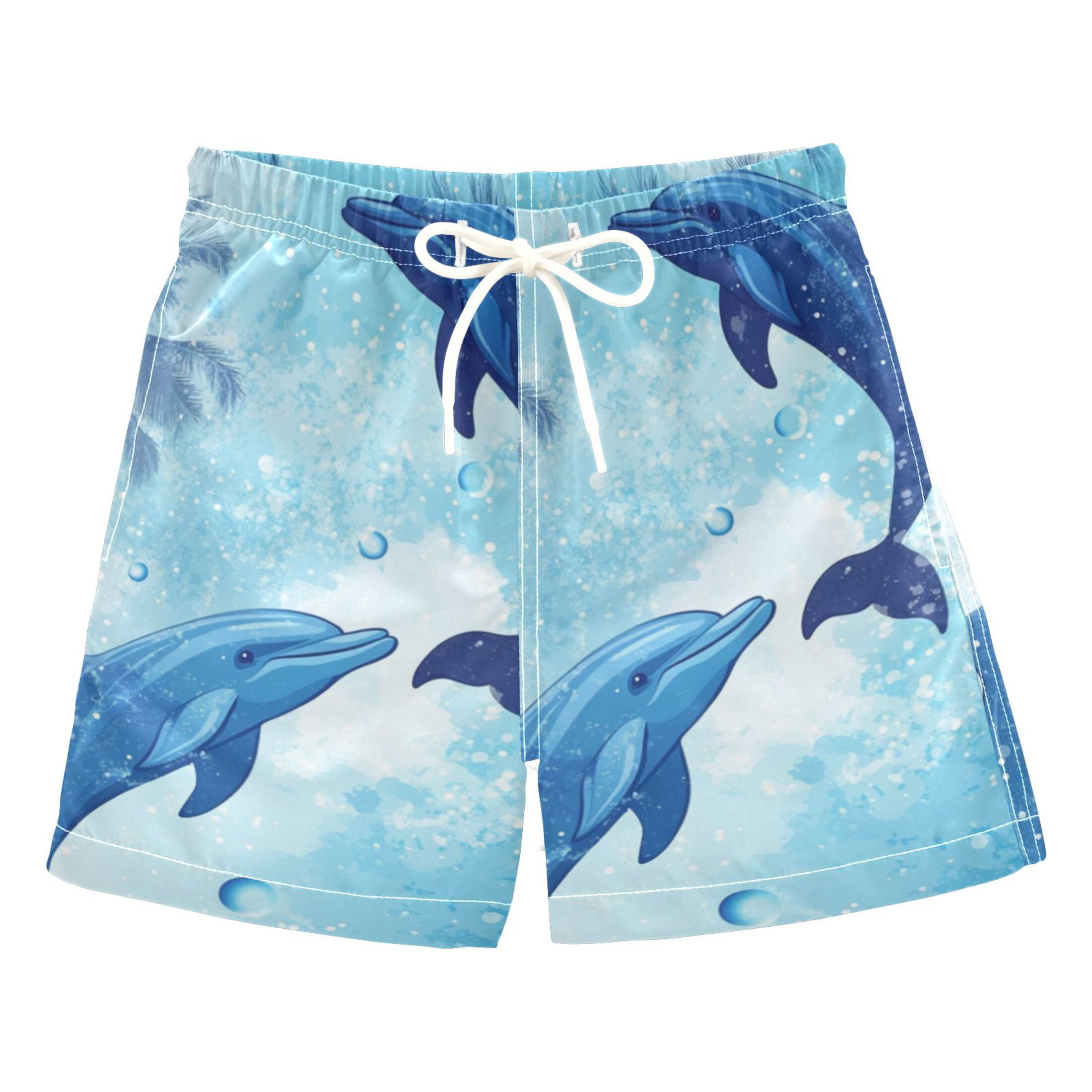Blue Trees Dolphins Sea Bubbles Boys' Swim Trunks Board Shorts Beach Pants Bathing Bottoms 2T ...