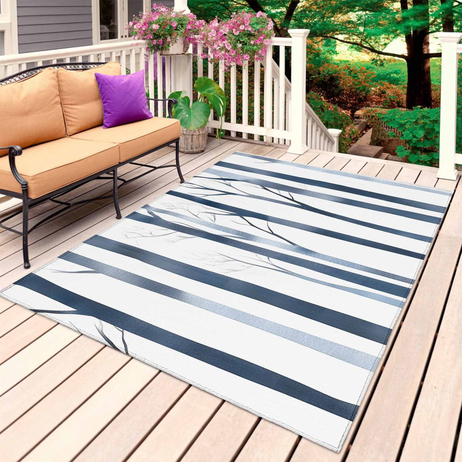 Blue Trees Outdoor Rug 6x9 Ft, Non Slip Washable Area Rug, Retro ...