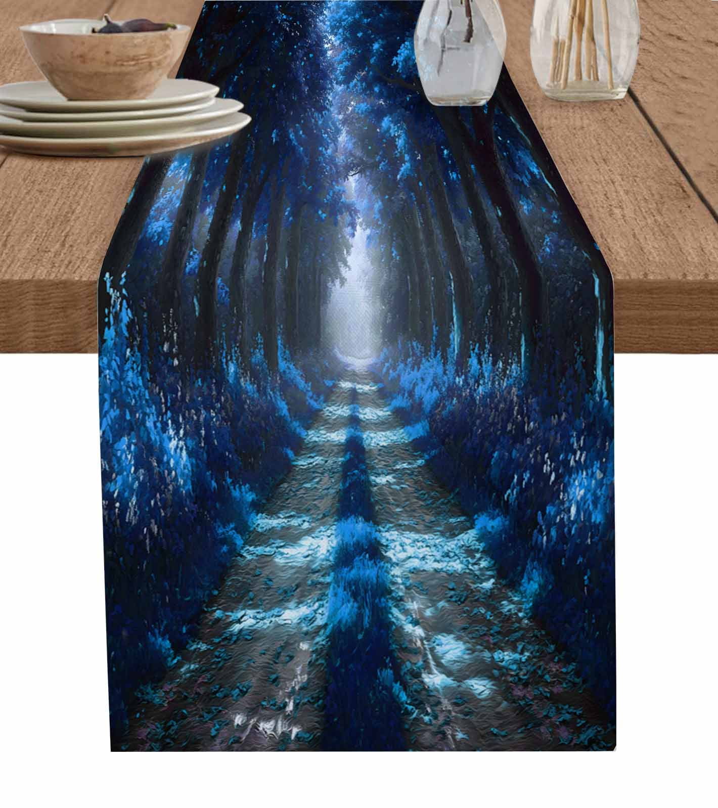 Blue Trees Table Runner 72 Inches, Forest Art Decor Spring Summer ...
