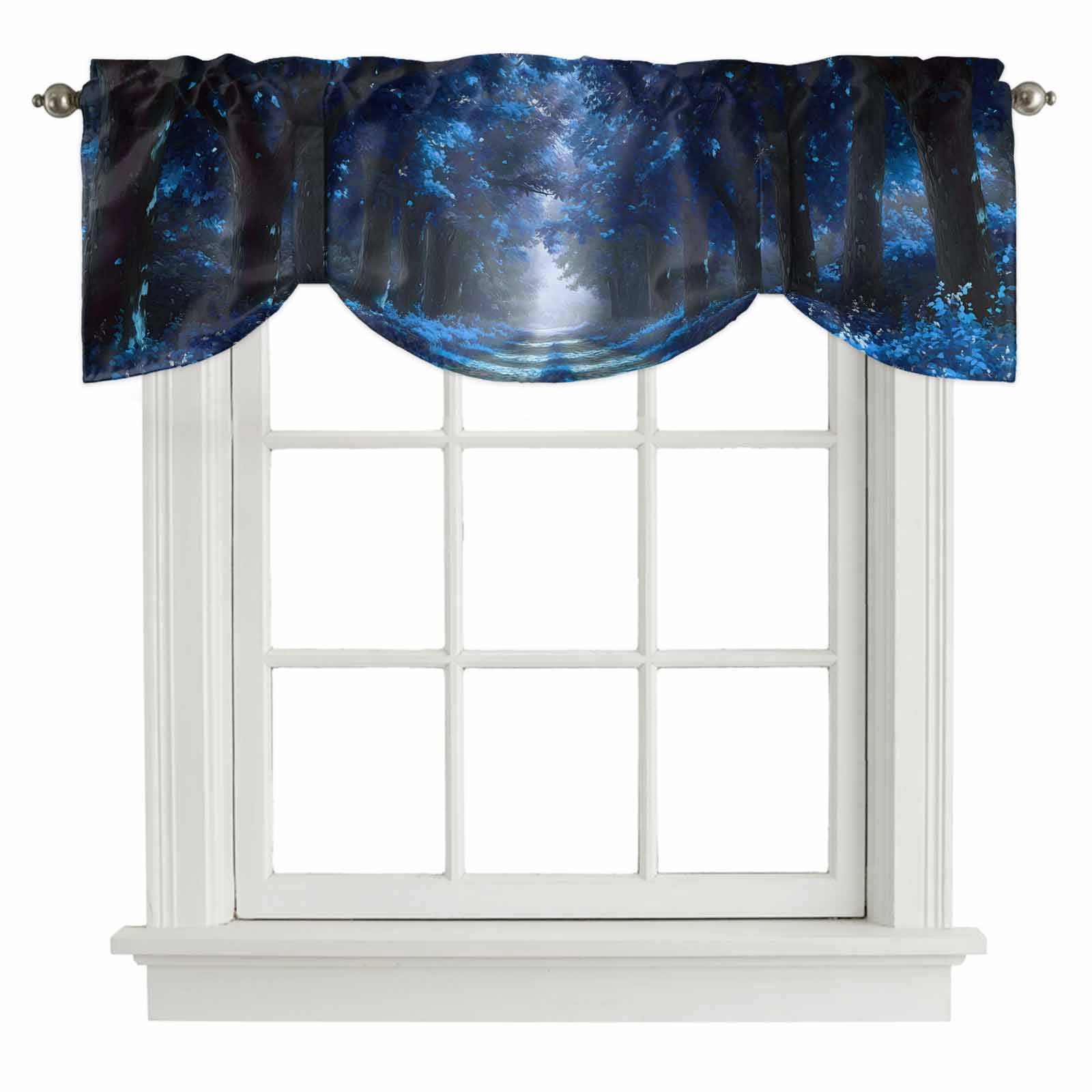 Blue Trees Tie Up Valance Curtains for Windows, Kitchen Curtains Window ...