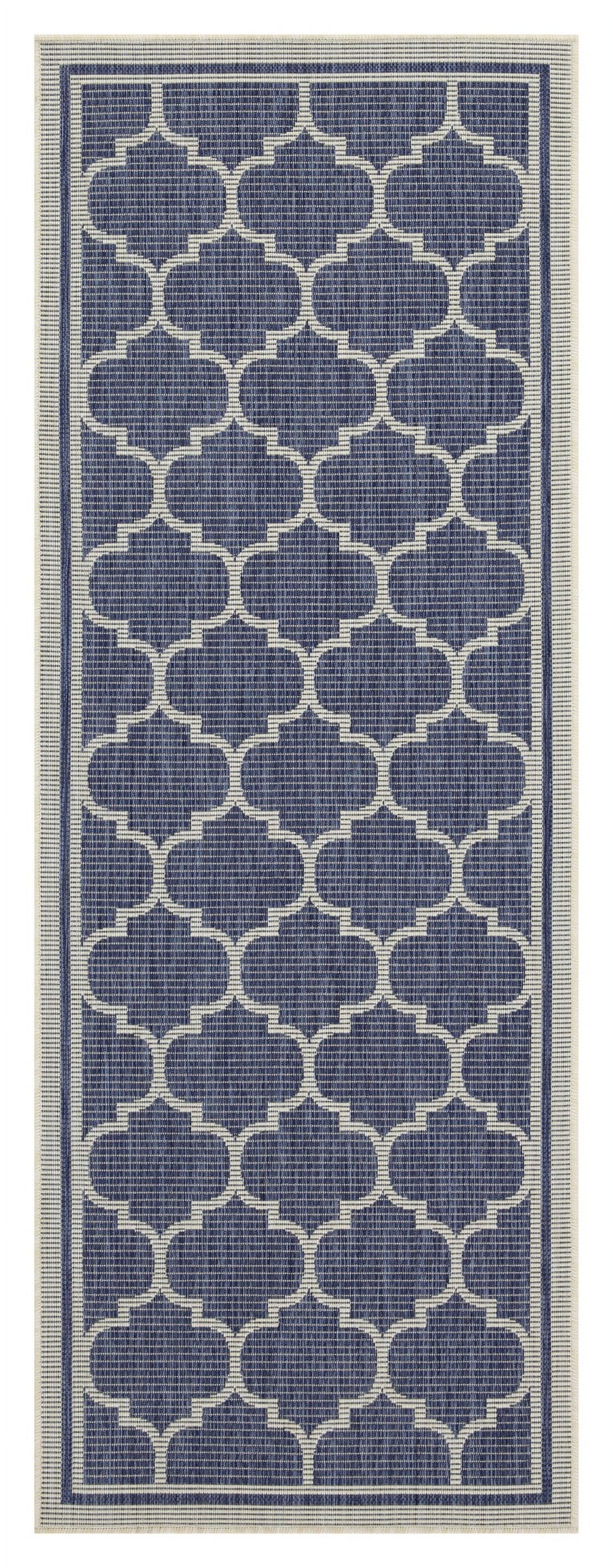 Blue Trellis Pattern Indoor/Outdoor Area Rug Runner 2 ft 7 in x 7 ft 3 ...