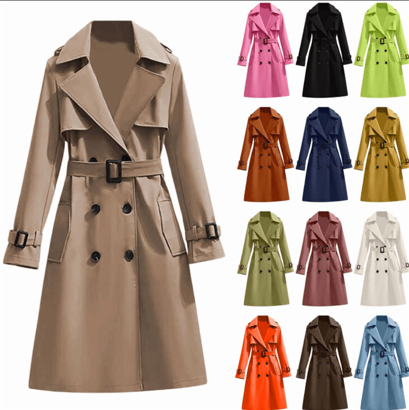 Blue Trench Coat Women's Long Transition Coat Classic Damen British ...