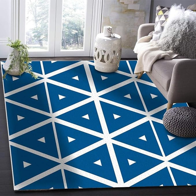 Blue Triangle Area Rugs, Geometric Art Soft Washable Carpet, Upholstery ...