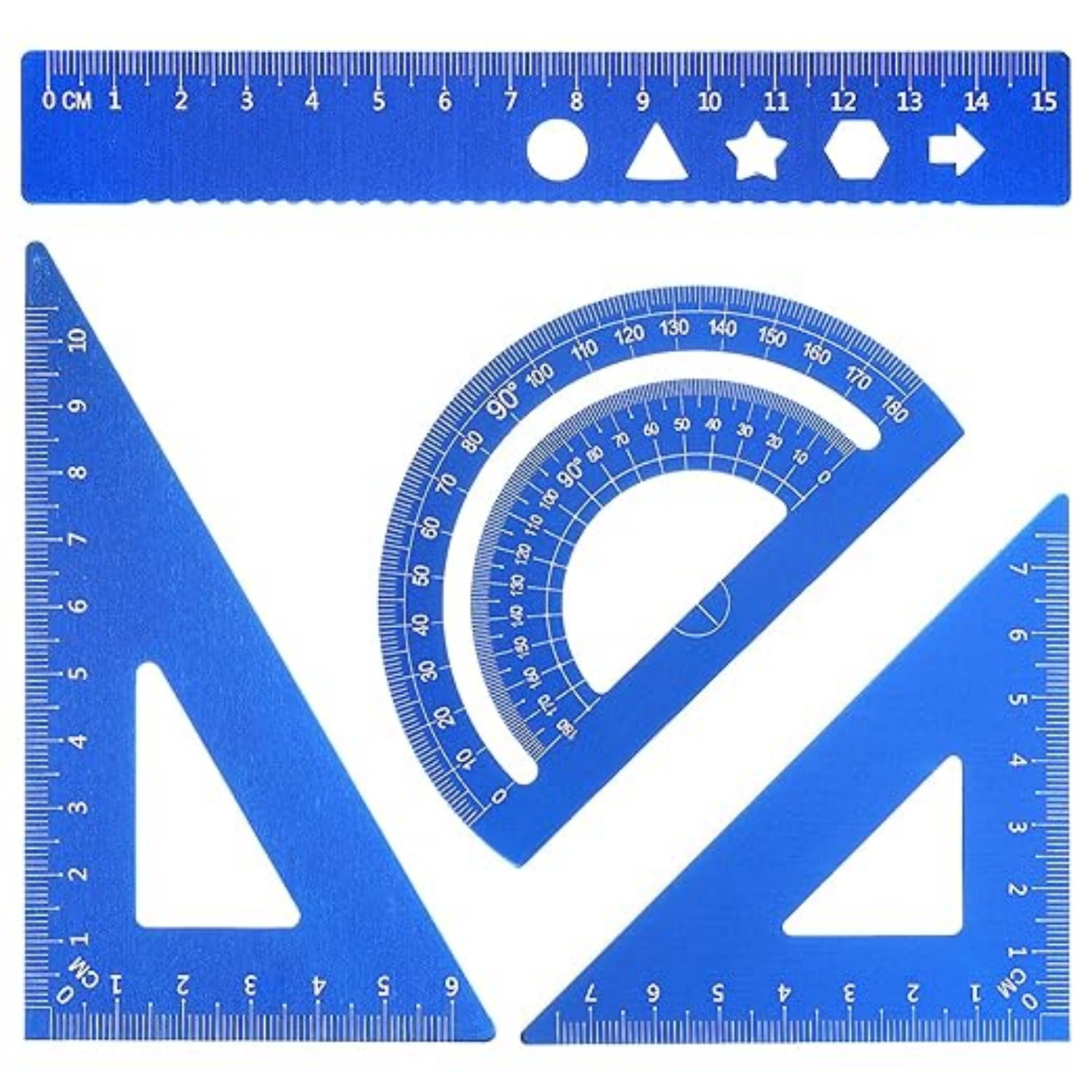 Blue Triangle Ruler Set, Metal Protractor, Square and Ruler Sets Blue ...