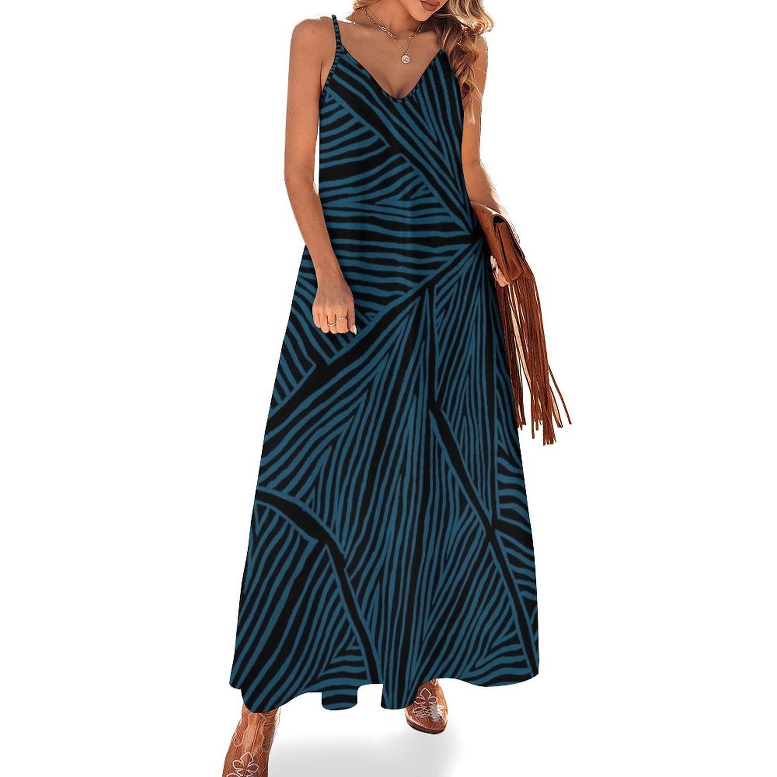 Blue Triangles Sleeveless Dress loose summer dress prom clothes dresses ...