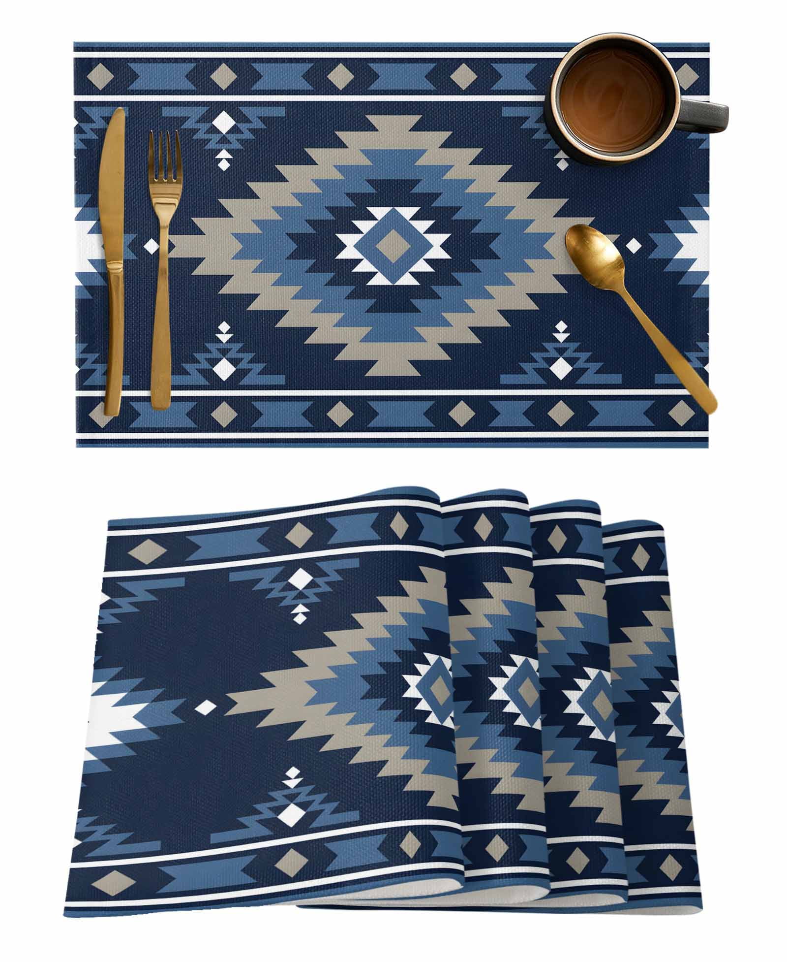 Blue Tribal Geometric Placemats Set of 1 Bohemian Vintage Native ...