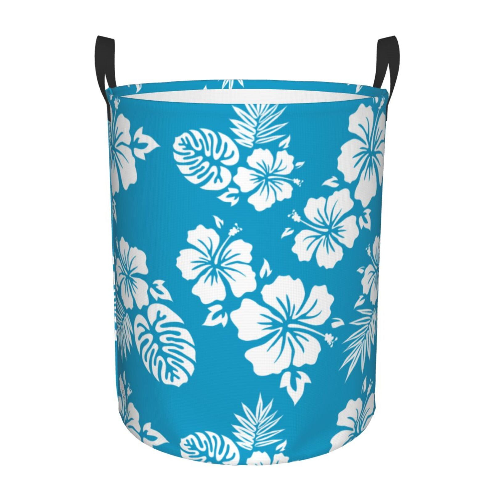 Blue Tropical Hibiscus Flowers Laundry Basket with Handles ...