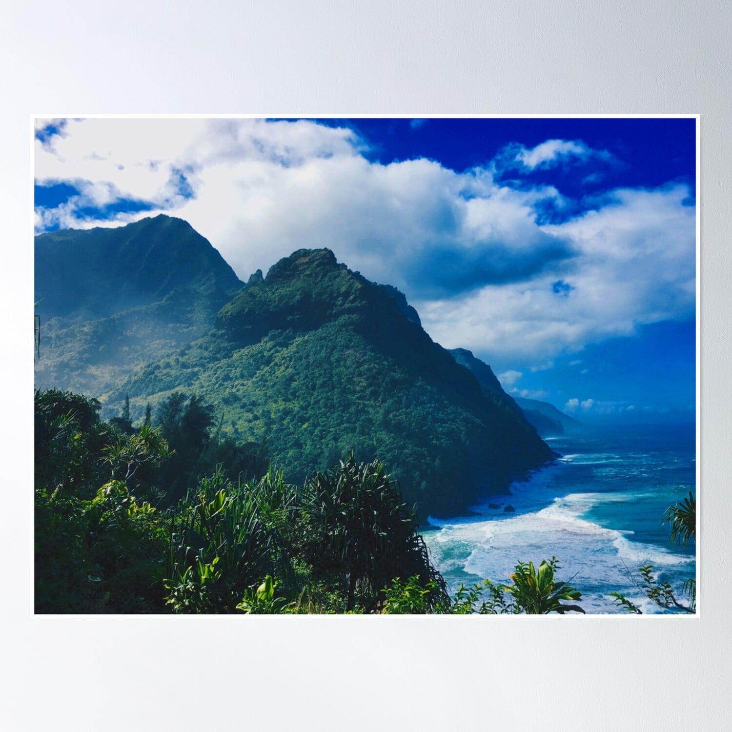 Blue Tropical Island Coastline Poster Wall Art, Modern Wall Decor ...