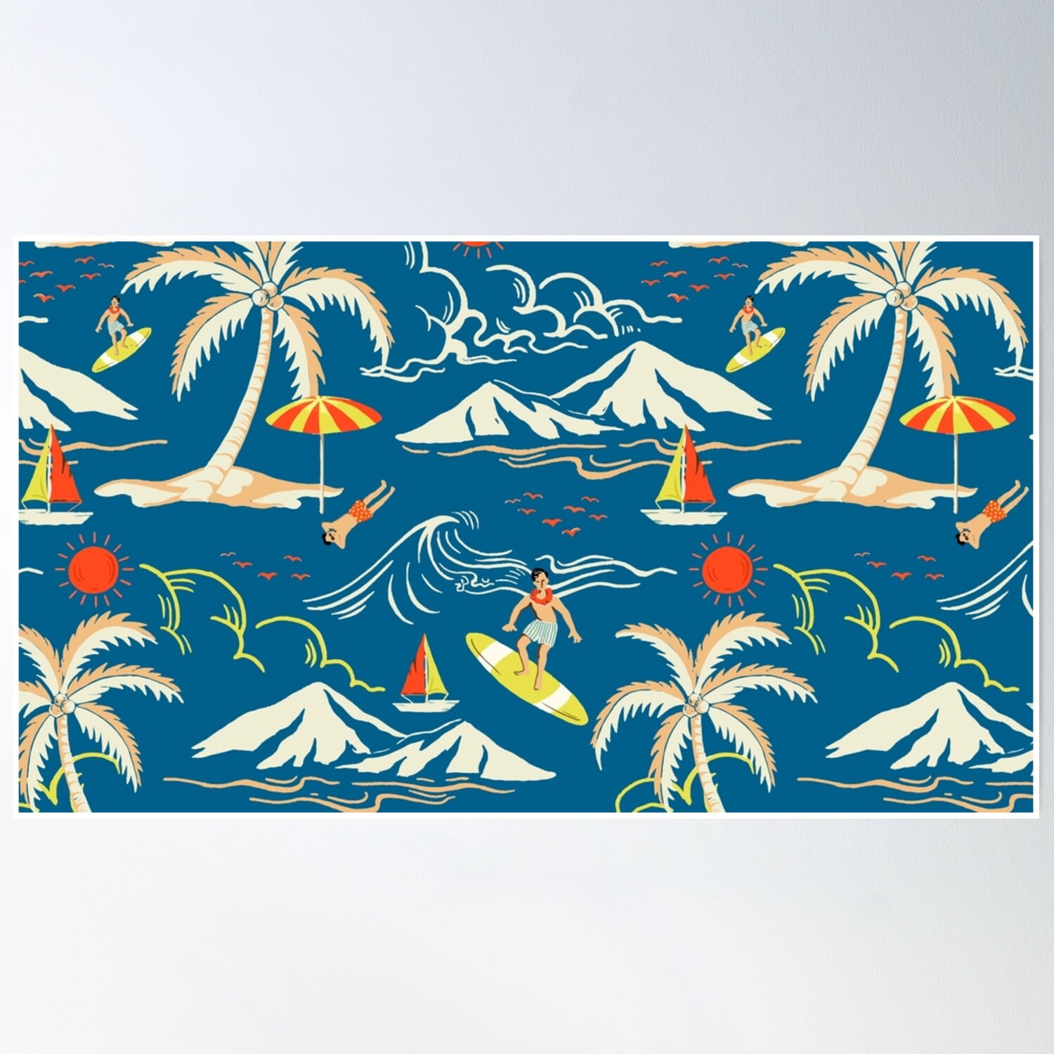 Blue Tropical Island Poster Wall Art, Modern Wall Decor, 16x24 UNFRAMED ...
