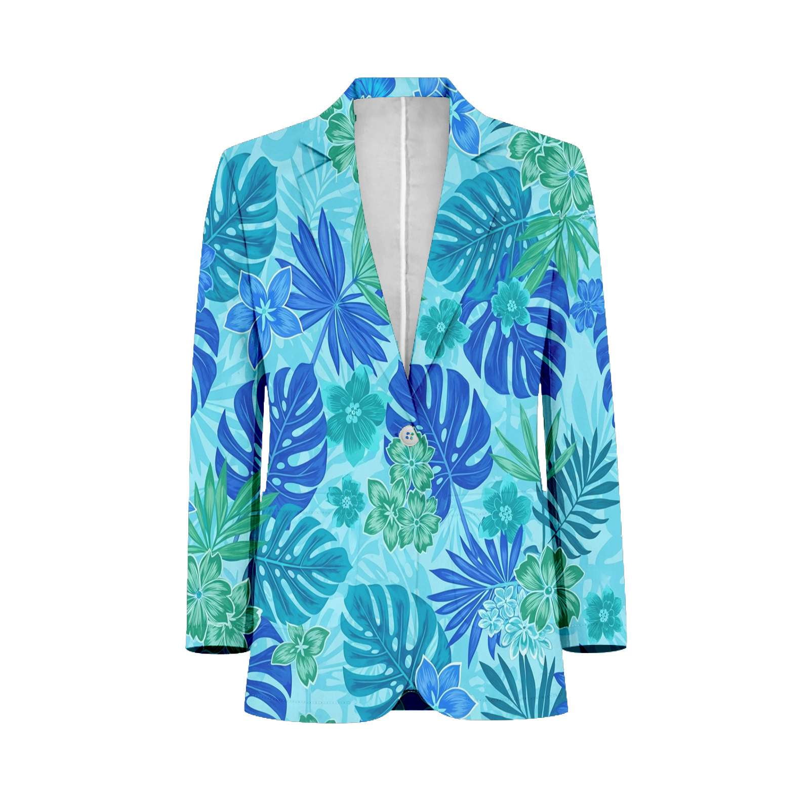 Blue Tropical Leaf Floral Pattern Mens Suits Shawl Collar Slim Fit Suit ...