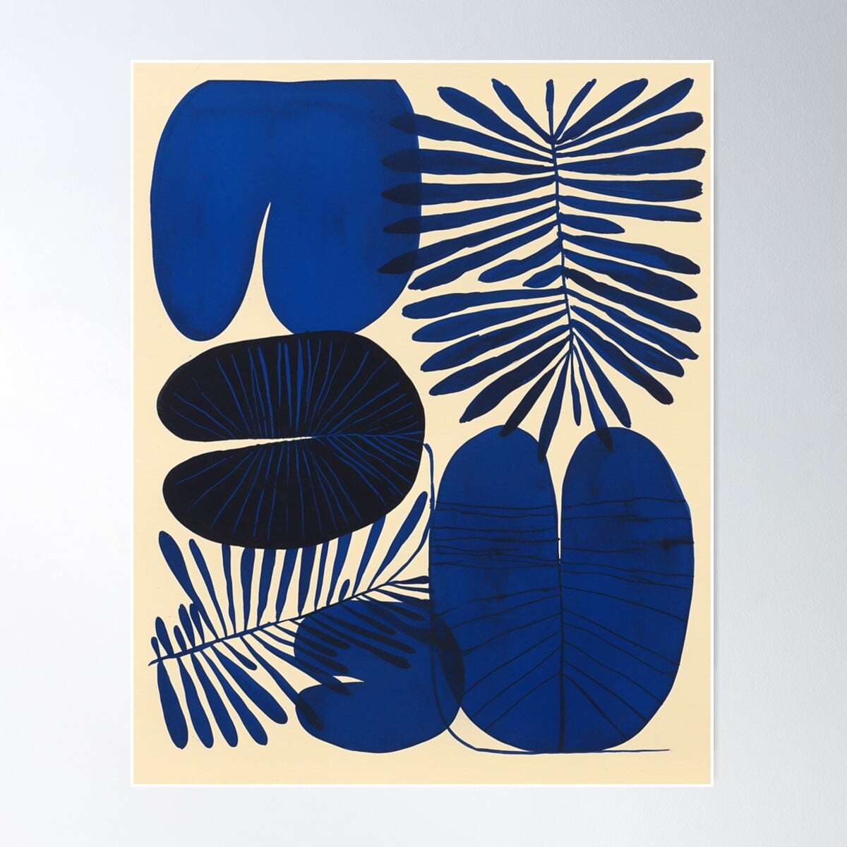 Blue Tropical Leaf Nature Abstract Poster Wall Art, Modern Wall Decor ...