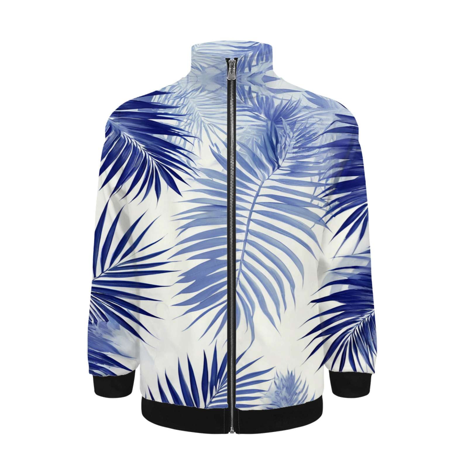 Blue Tropical Leaf Print Jacket Men's Street Cool Long Sleeves Coat ...