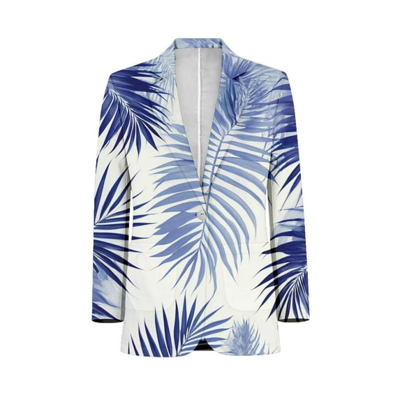 Blue Tropical Leaf Print Men's Suit Blazer Casual Party Wear Slim Fit ...