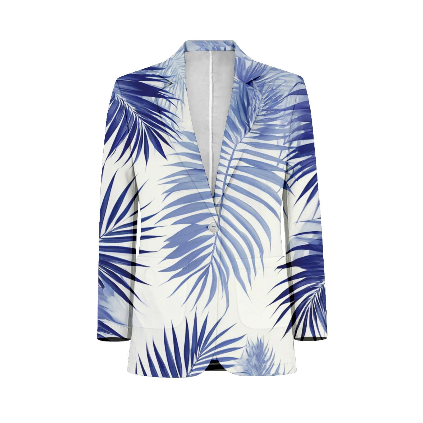 Blue Tropical Leaf Print Mens Suits Shawl Collar Slim Fit Suit Mens ...