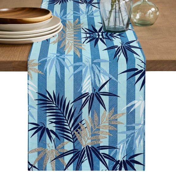 Blue Tropical Leaves Table Runner 70 Inches Long,Summer Botanical Ferns ...