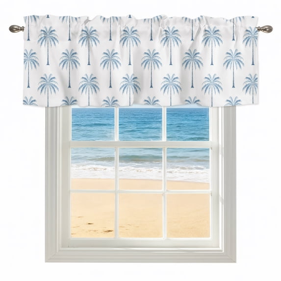 Blue Tropical Palm Tree Valances for Windows, Rod Pocket Kitchen ...