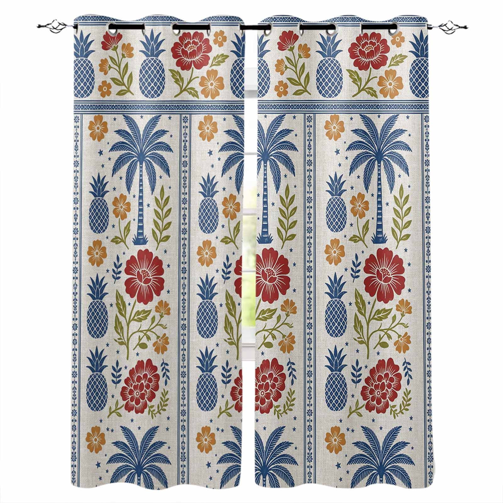 Blue Tropical Plant Blackout Curtains for Bedroom/Living Room, Thermal ...