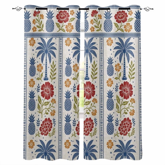 Blue Tropical Plant Blackout Curtains for Bedroom/Living Room, Thermal ...