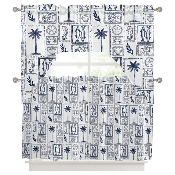 Blue Tropical Plant Kitchen Curtains Swag Valance and Tier Curtains Set ...