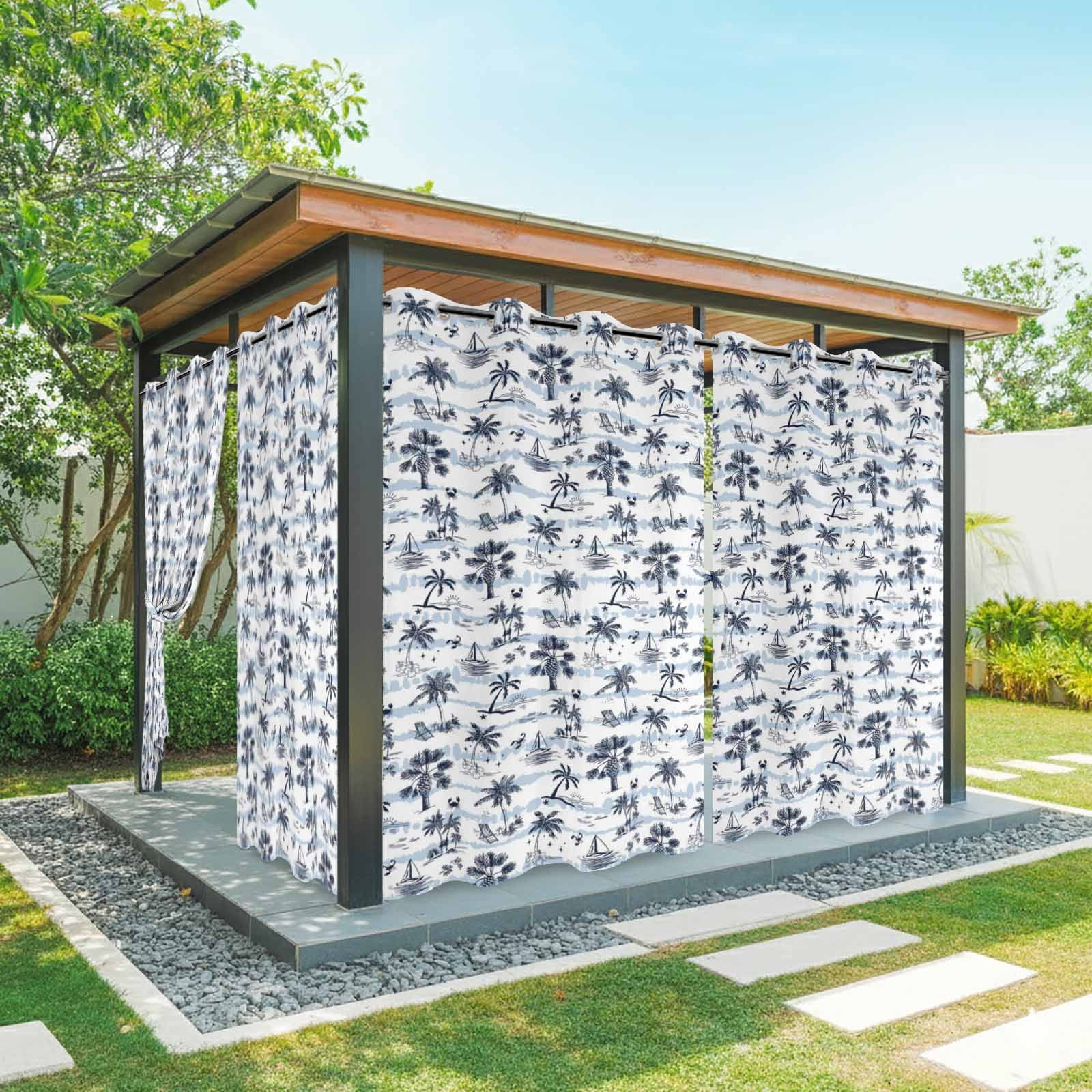 Blue Tropical Plant Outdoor Curtains for Patio Waterproof, Grommet ...