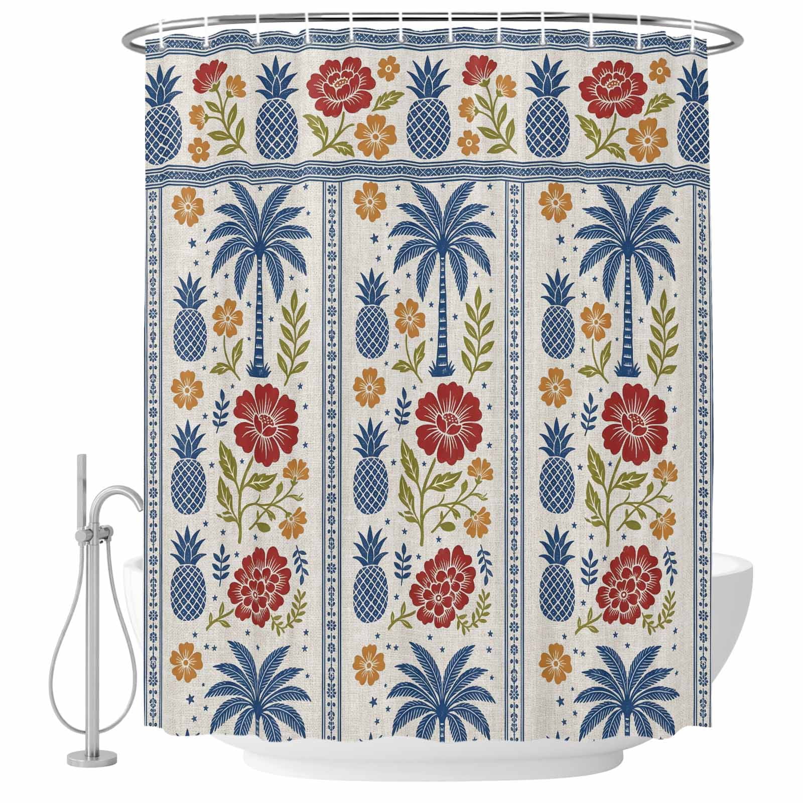 Blue Tropical Plant Shower Curtain Set - Small 36" x 72" Washable ...