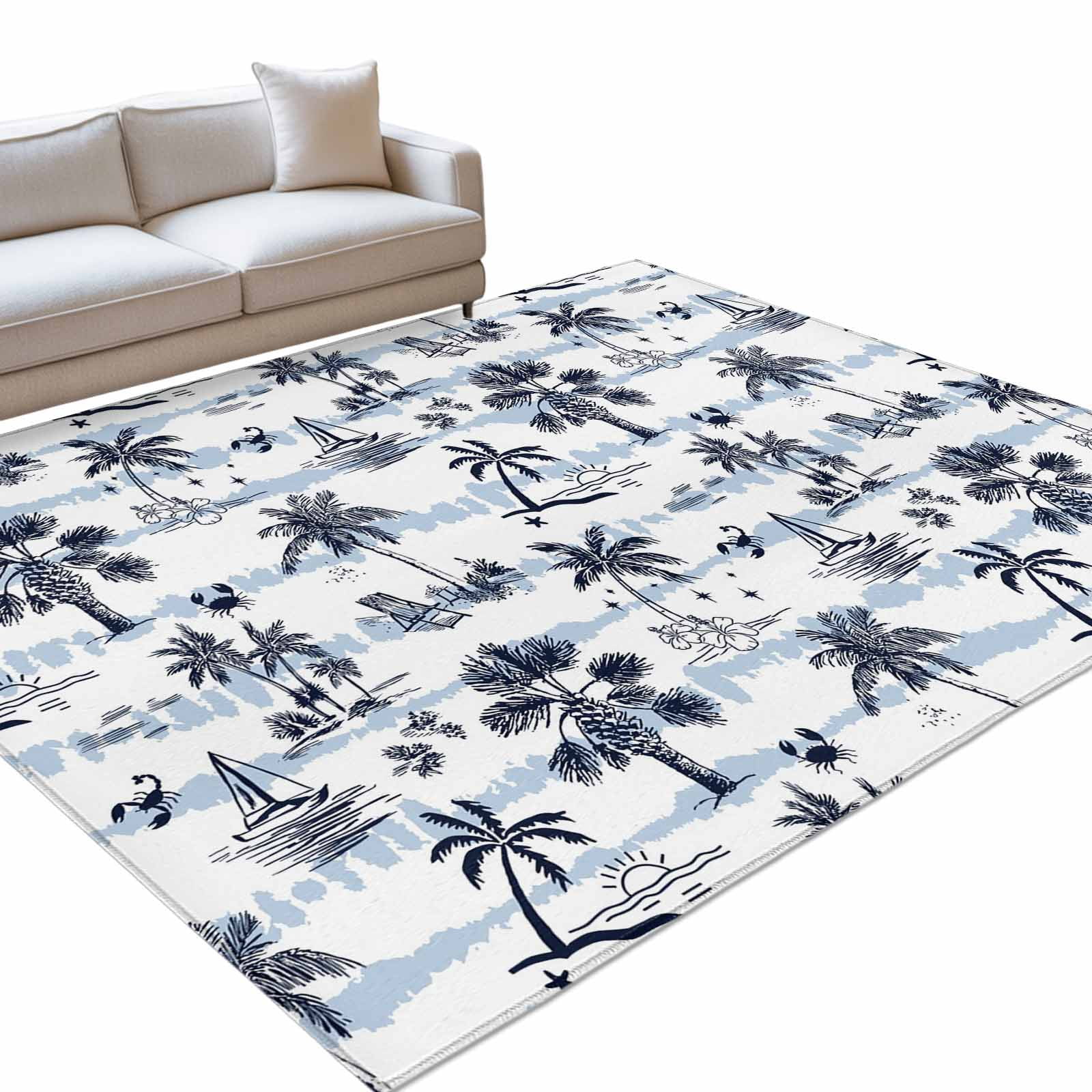 Blue Tropical Plant Washable Rug 2.7x5 Area Rug for Living Room Bedroom ...