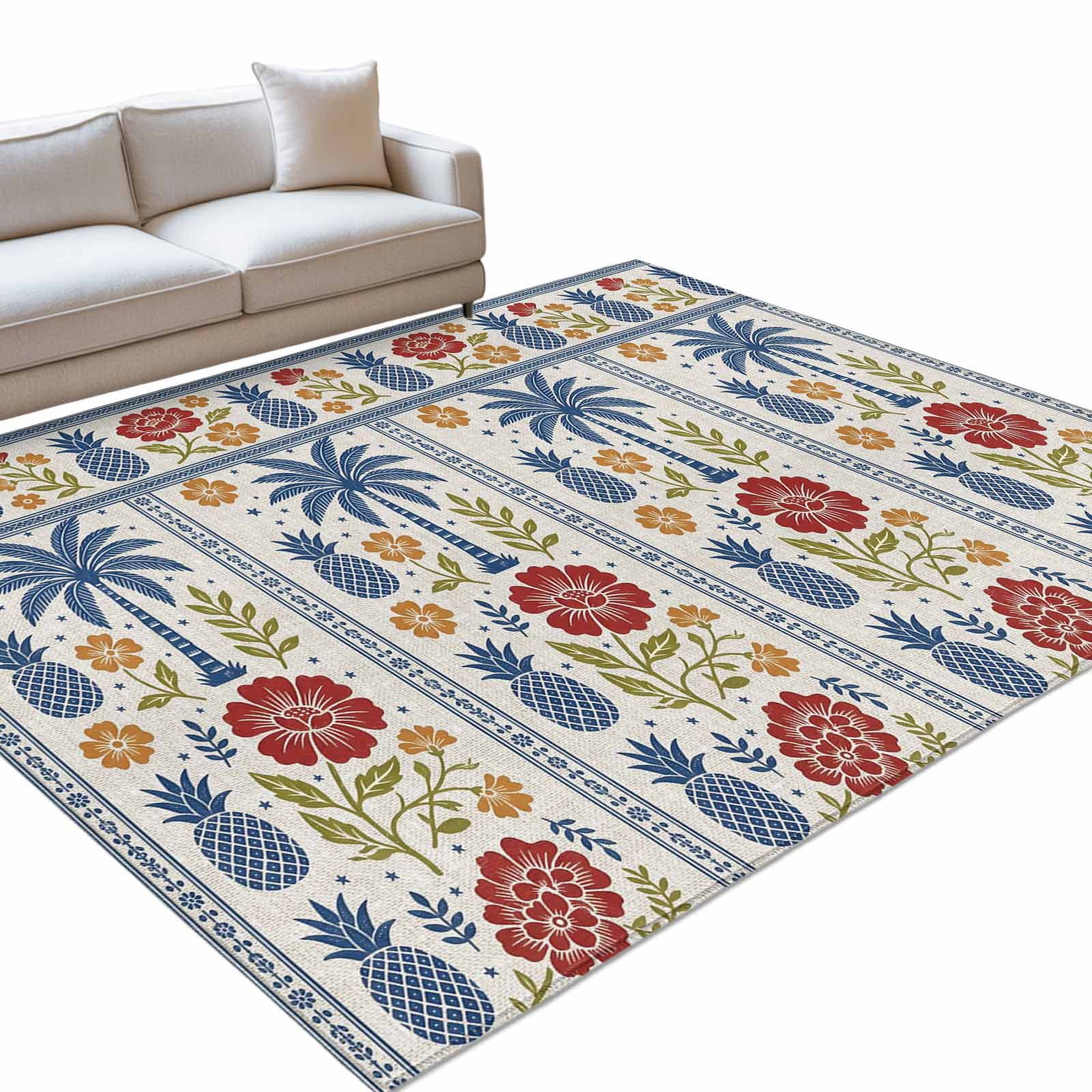 Blue Tropical Plant Washable Rug 6x9 Area Rug for Living Room Bedroom ...