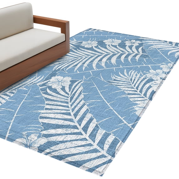 Blue Tropical Plants Area Rug 3x5 Washable Rug Non Slip Summer Palm ...