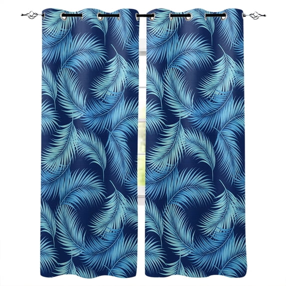 Blue Tropical Plants Blackout Curtains for Bedroom/Living Room, Thermal ...