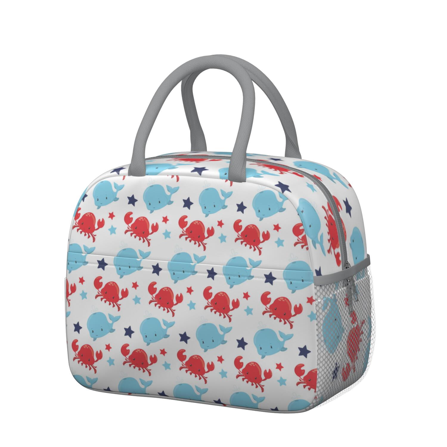 Blue Tropical Themed Lunch Bag - Whale & Dolphin Cartoon Insulated ...