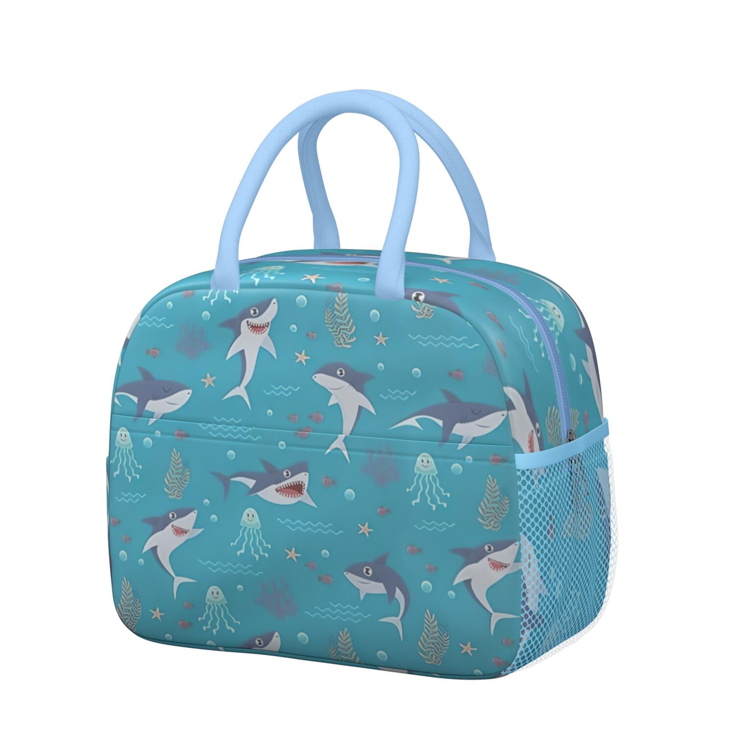 Blue Tropical Themed Lunch Bag - Whale & Dolphin Cartoon Insulated ...