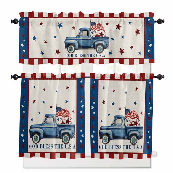 Blue Truck American Flag Kitchen Curtains Valances and Tiers ...