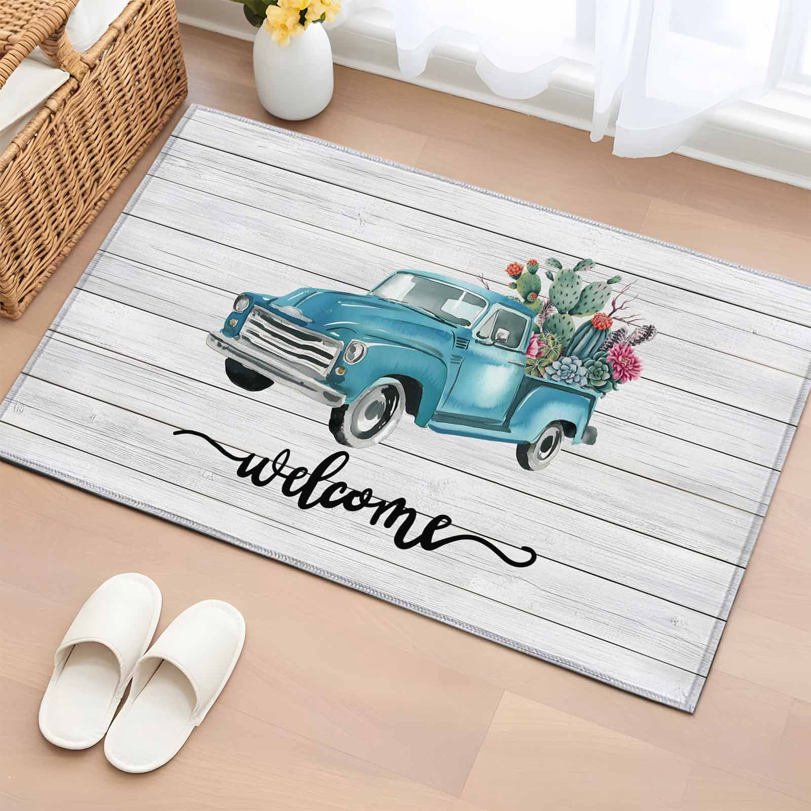 Blue Truck Bathroom Rug Washable 2x3 Entryway Rug Non Slip Sunmmer Car ...