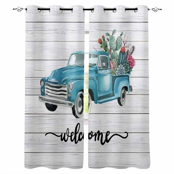 Blue Truck Blackout Curtains for Bedroom/Living Room, Thermal Insulated ...