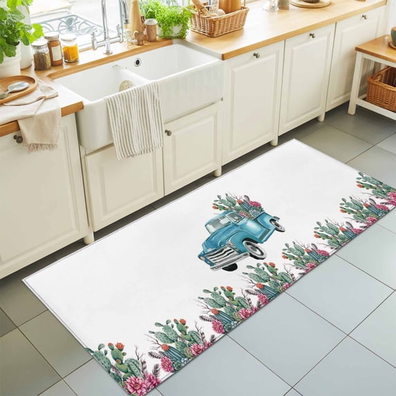 Blue Truck with Cactus Rectangle Area Rug 2x6ft,Living Room Rug Non ...
