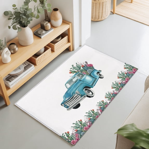 Blue Truck with Cactus Rectangle Rug 2'x3' Tropical Plant Flower ...