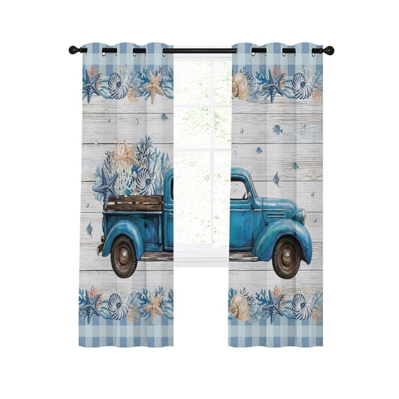 Blue Truck Coastal Blackout Curtains for Bedroom Living Room, Summer ...