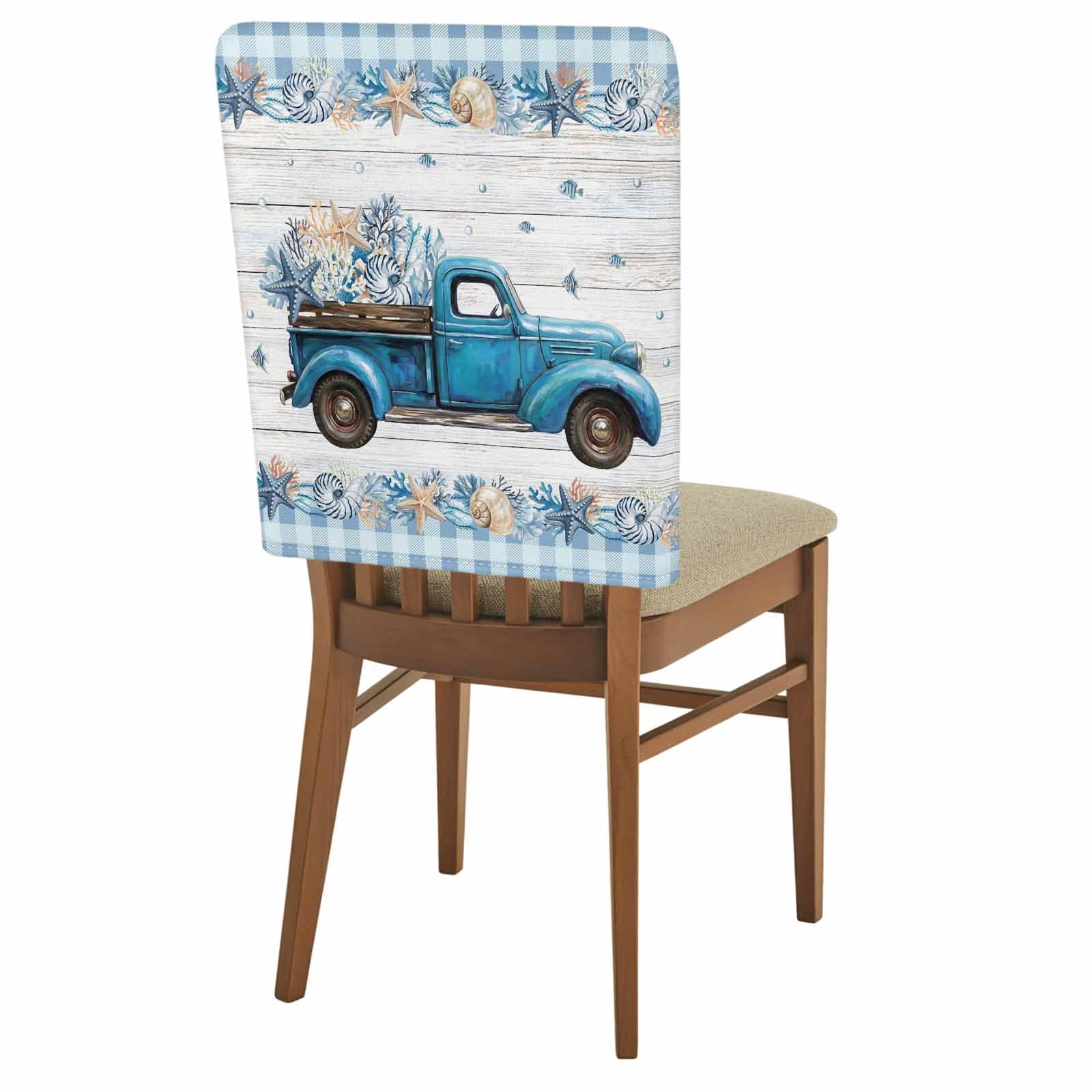 Blue Truck Coastal Chair Back Covers Set of 4 Summer Starfish Beach ...