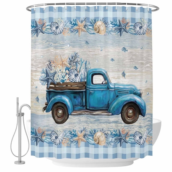 Blue Truck Coastal Shower Curtains for Bathroom, Fabric Bath Curtains ...