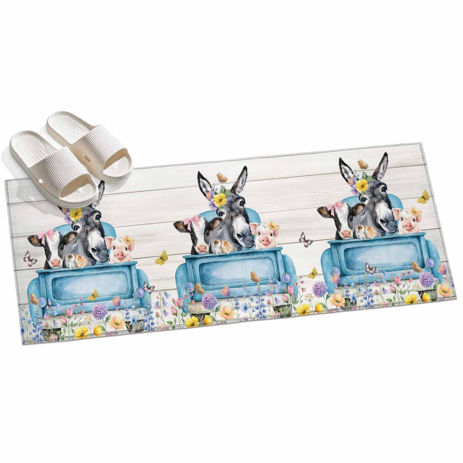 Blue Truck Cow Hallway Runner Rug 2x6 Washable Non Slip Kitchen Runner ...
