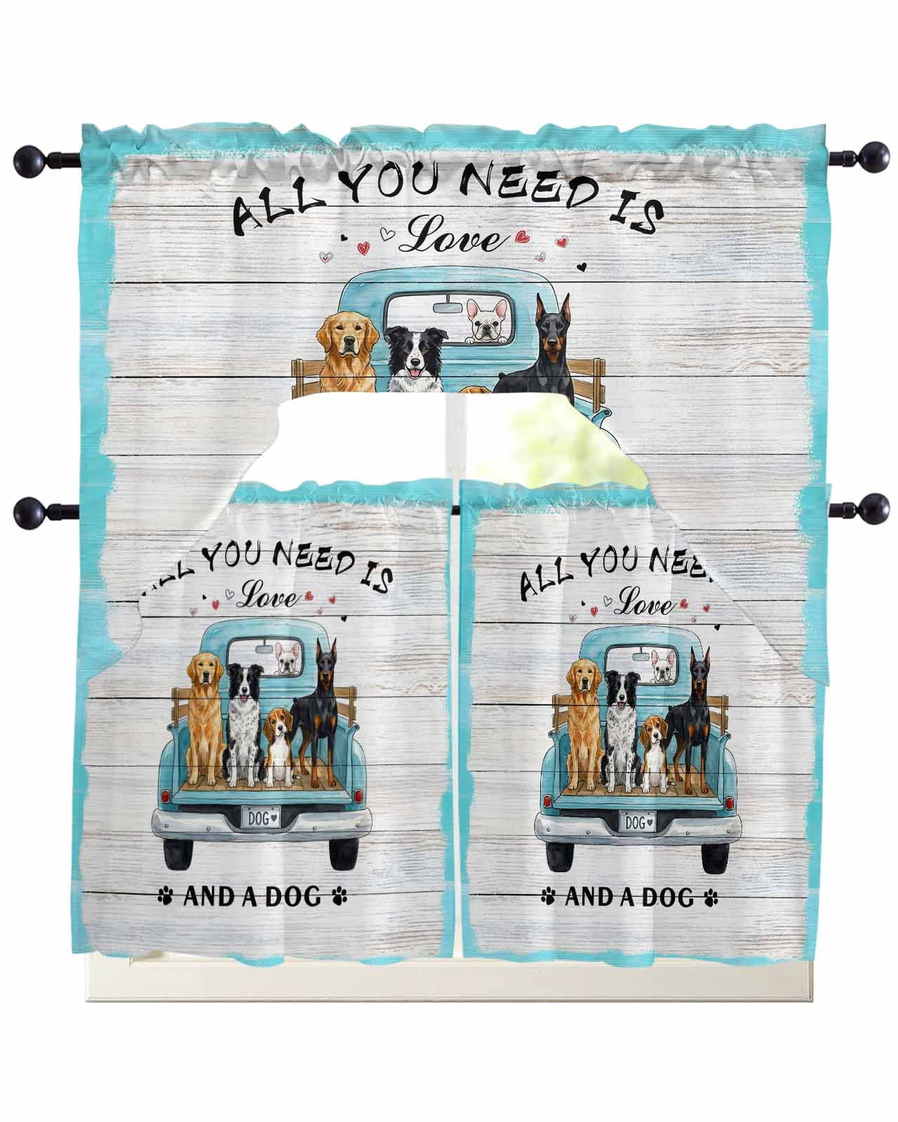 Blue Truck Dog Kitchen Curtains Sets 36 Inch Length with Valance ...