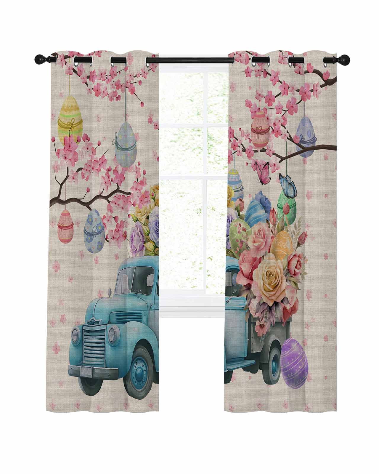 Blue Truck Easter Blackout Curtains 63 Inches Long for Bedroom,Pink ...
