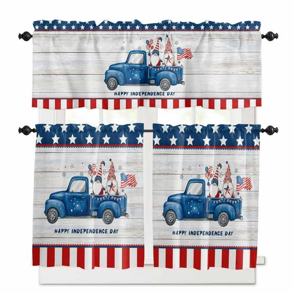 Blue Truck Kitchen Curtains Valances and Tiers Happy Independence Day U ...