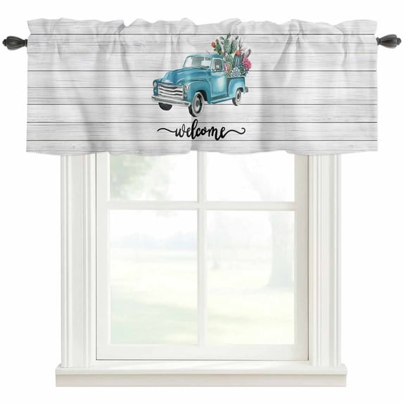 Blue Truck Rod Pocket Curtain Valance, Sunmmer Car Tropical Plants ...