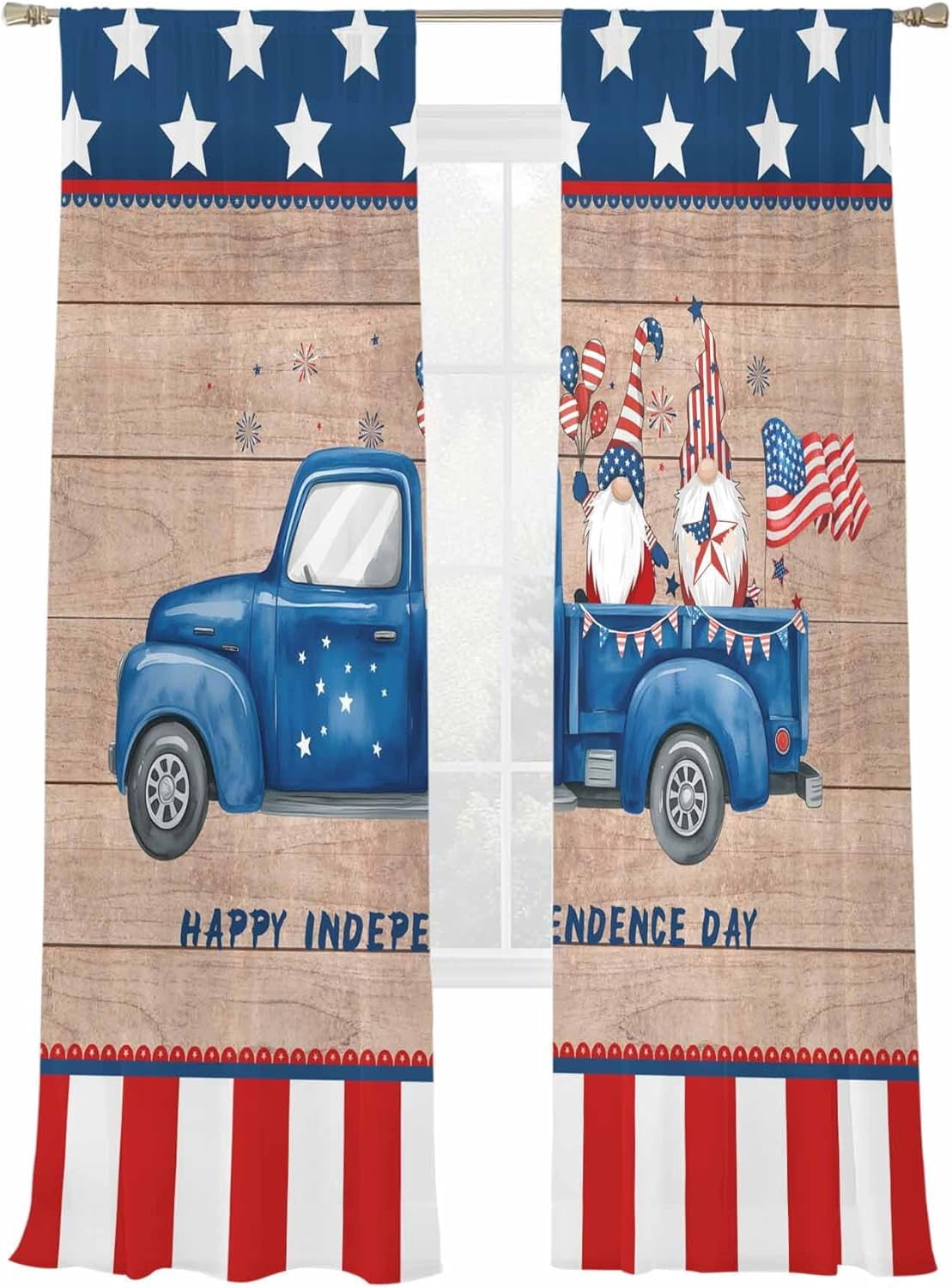 Blue Truck Sheer Curtains 84 Inch Long, Happy Independence Day U.S ...