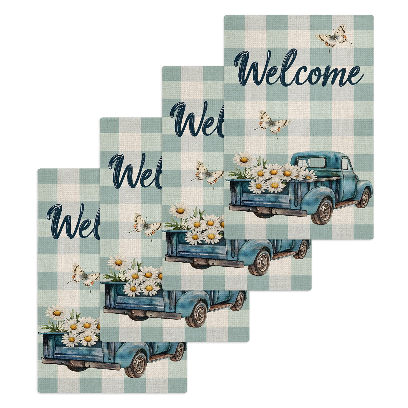 Blue Truck Spring Floral Hand Towels Set,Waffle Weave Kitchen Towels ...