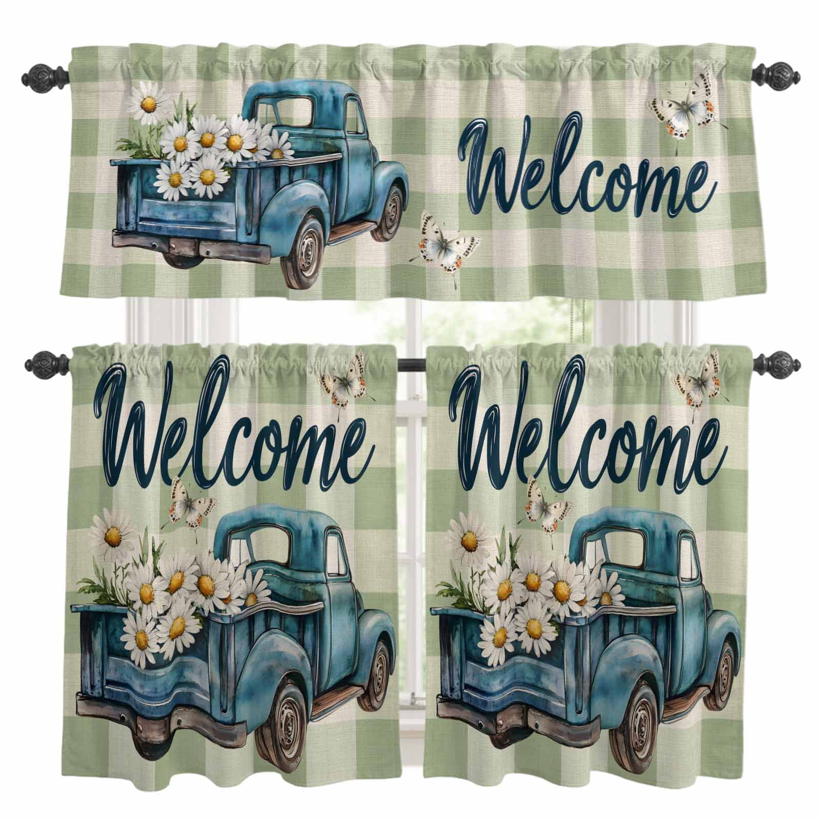 Blue Truck Spring Floral Kitchen Curtains,Kitchen Curtains and Valances ...