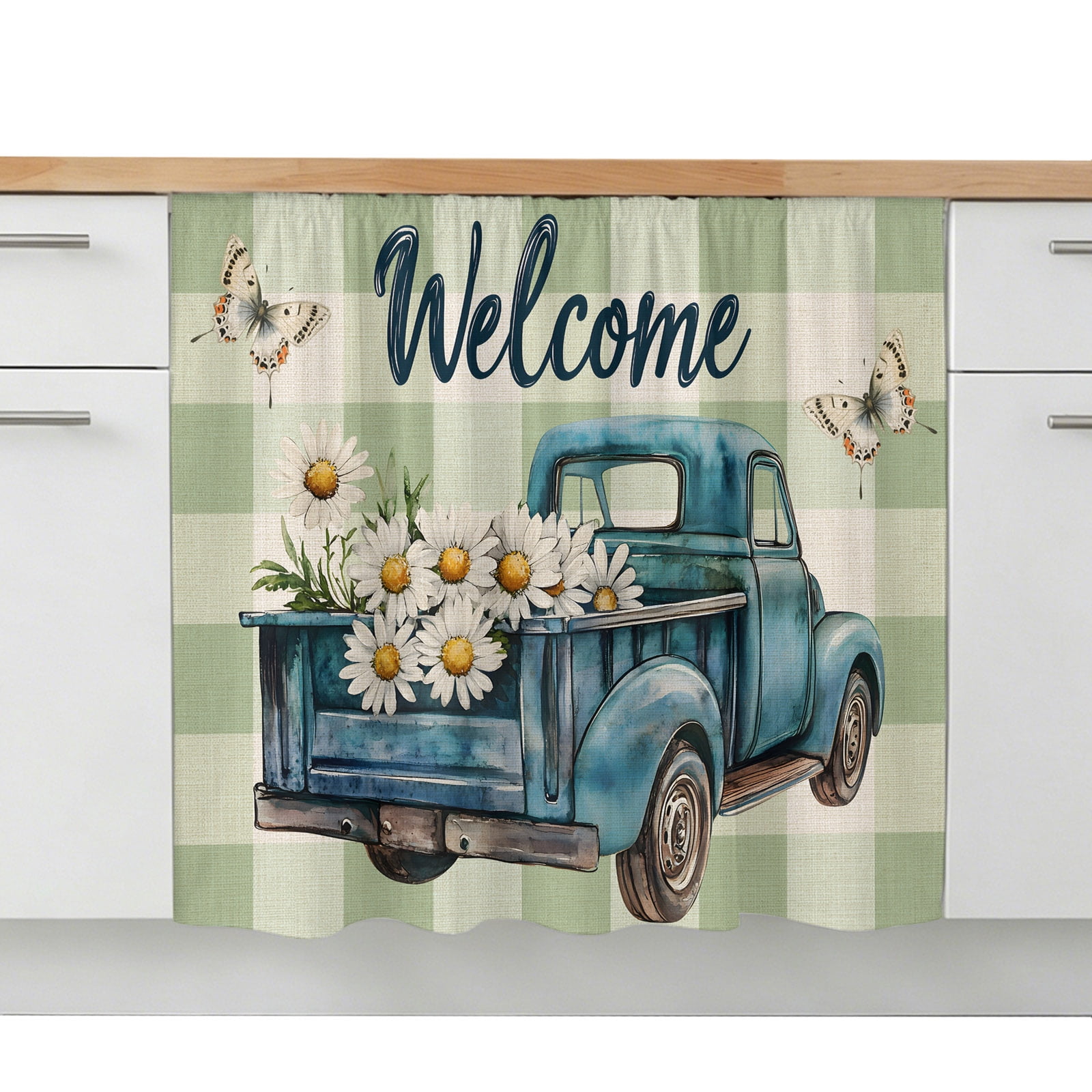 Blue Truck Spring Floral Sink Skirt 10"W x 11"L,Dustproof Under Sink ...