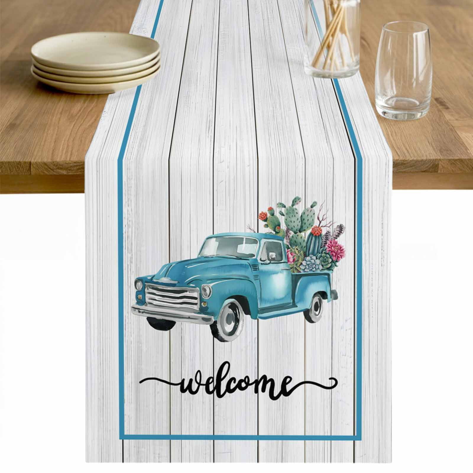 Blue Truck Table Runner 120 Inches Long Farmhouse Dress Scarves ...